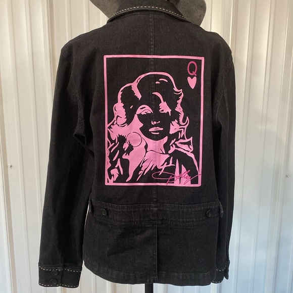 Liz Claiborne | Jackets & Coats | Dolly Parton Graphic On Black Denim ...